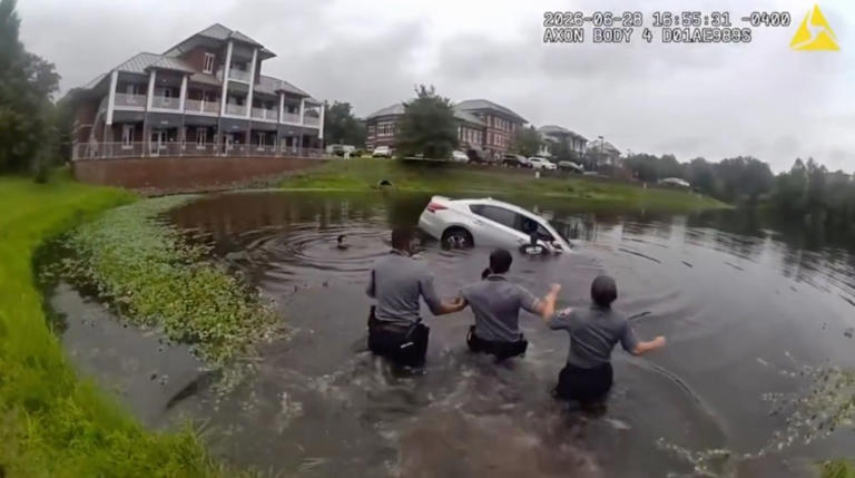 Virginia first responders form human chain to rescue driver from ...
