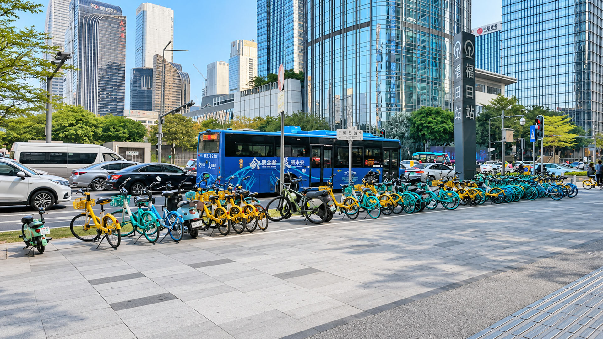 A downtown bike hub reveals the everyday flow of modern urban life
