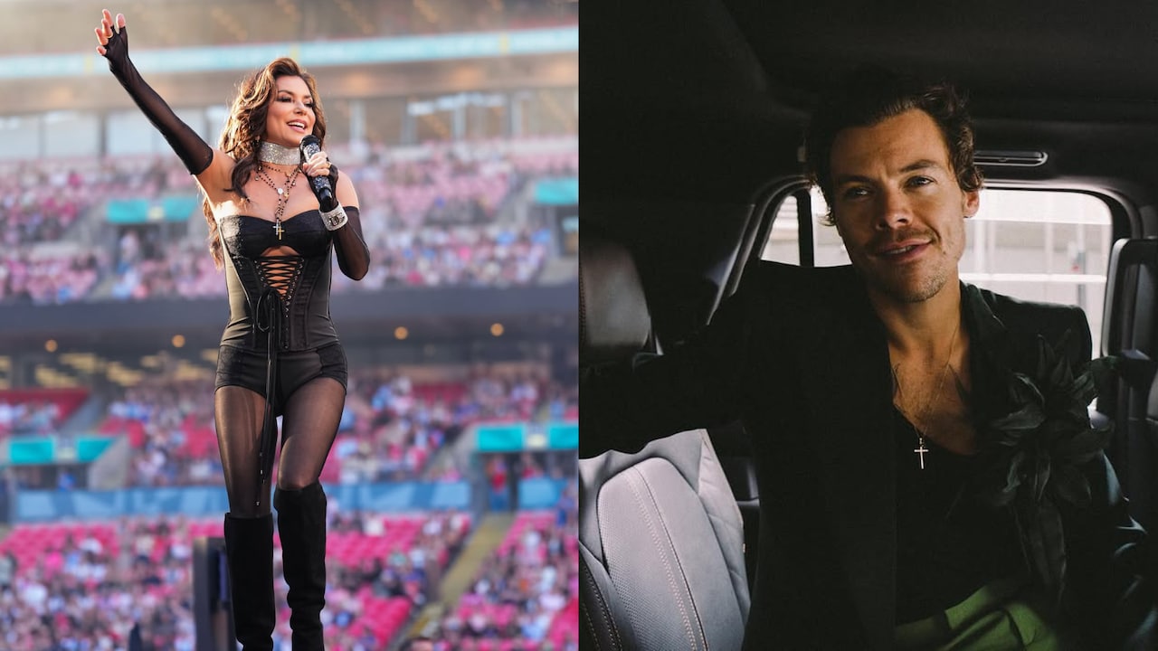 Shania Twain opens for Harry Styles concert in black lace dress ...