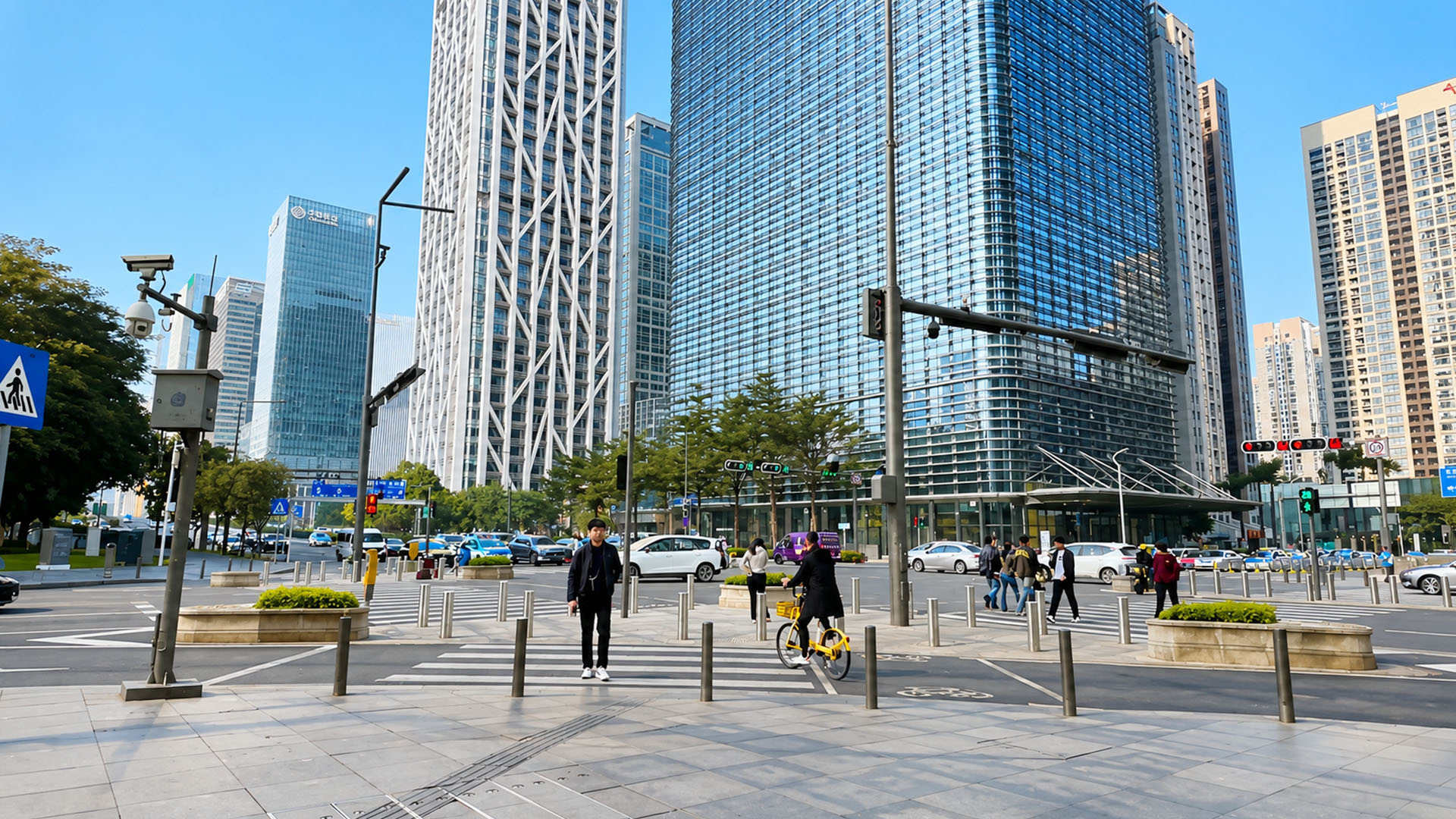 This busy street corner reveals the scale of modern city life