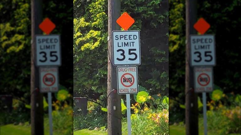 Why do some speed limit signs have an orange diamond on top?