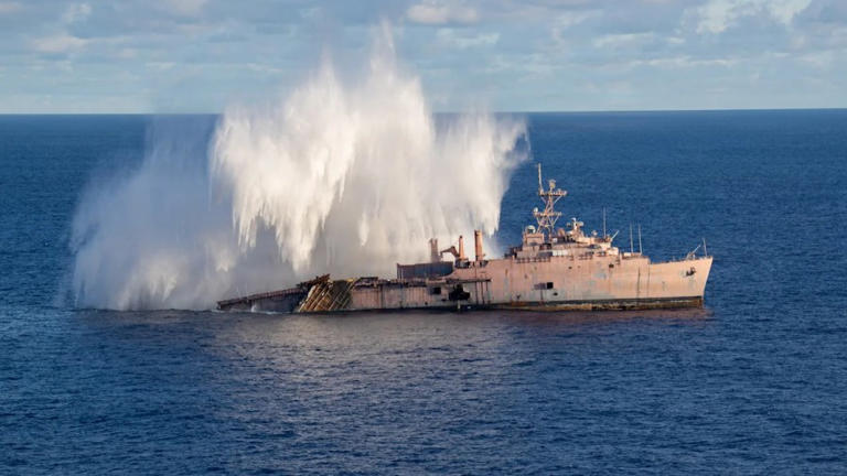 Former US Navy ship sunk by torpedo during strike drills