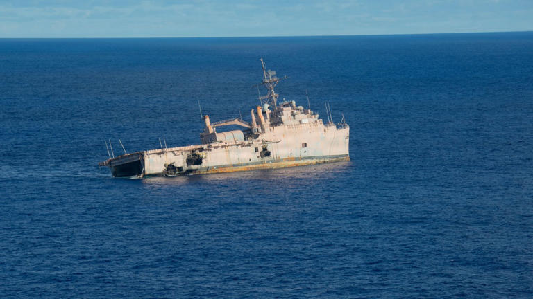 Former US Navy ship sunk by torpedo during strike drills