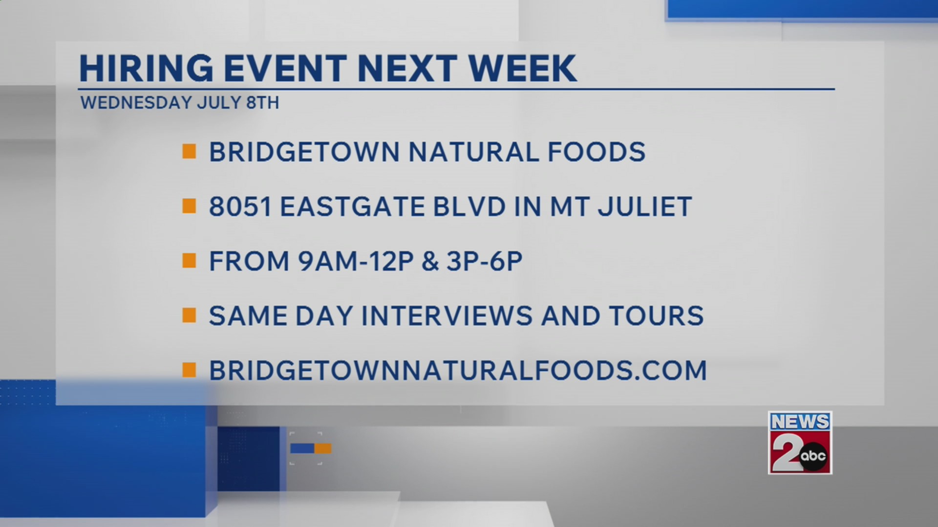 Bridgetown Natural Foods holding hiring event on July 8 in Mt. Juliet