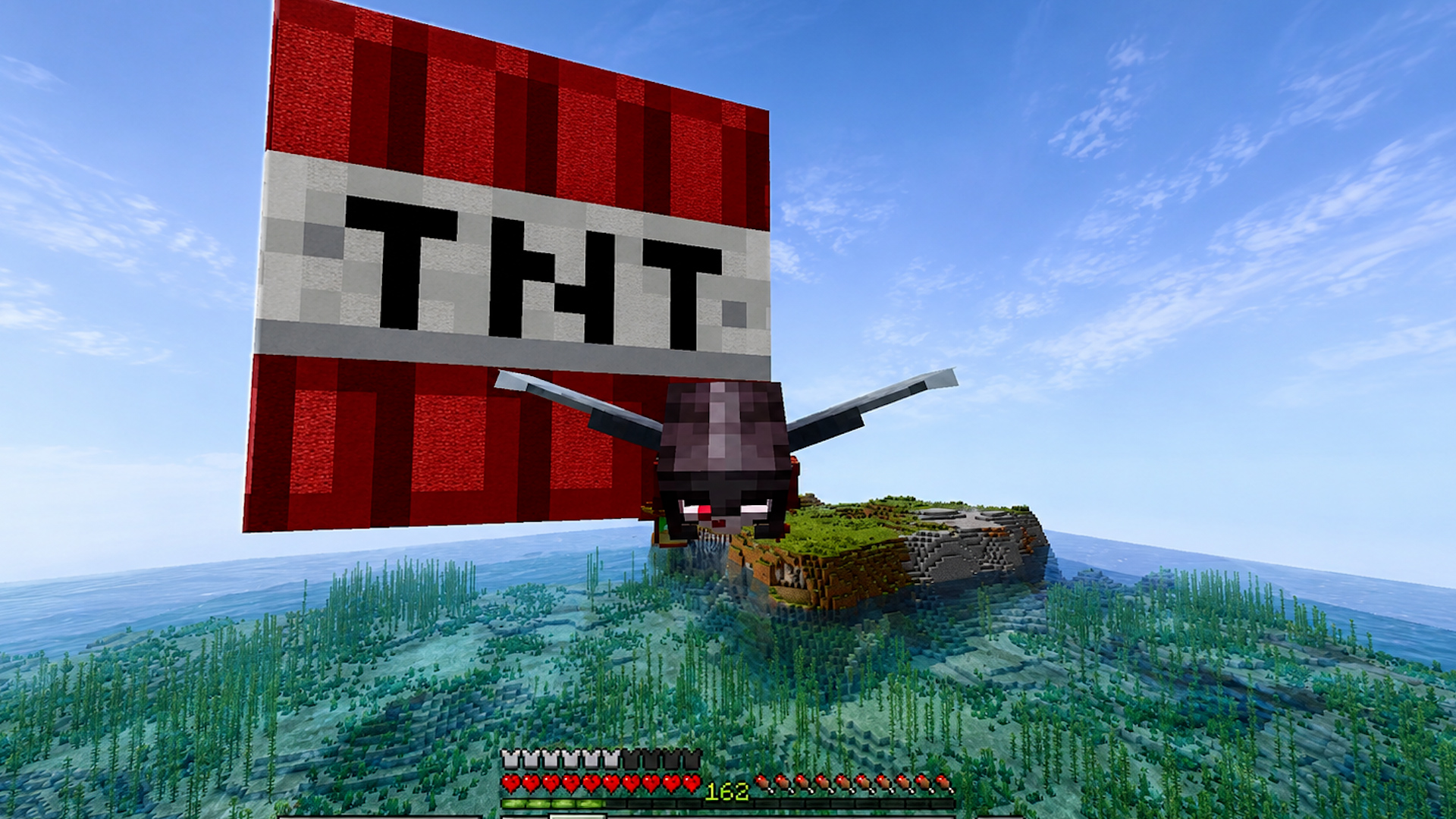 What happens when a large TNT block explodes in Minecraft?
