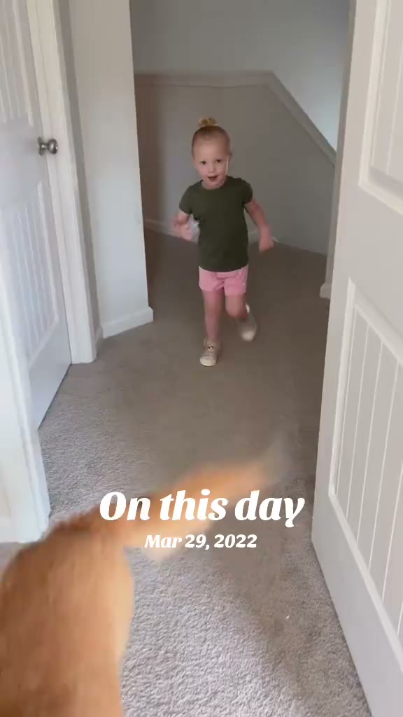 Toddler outfit check with our dog in the hallway