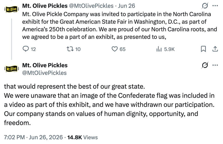 Mt. Olive Pickles exits Trump Fair after Confederate flag display