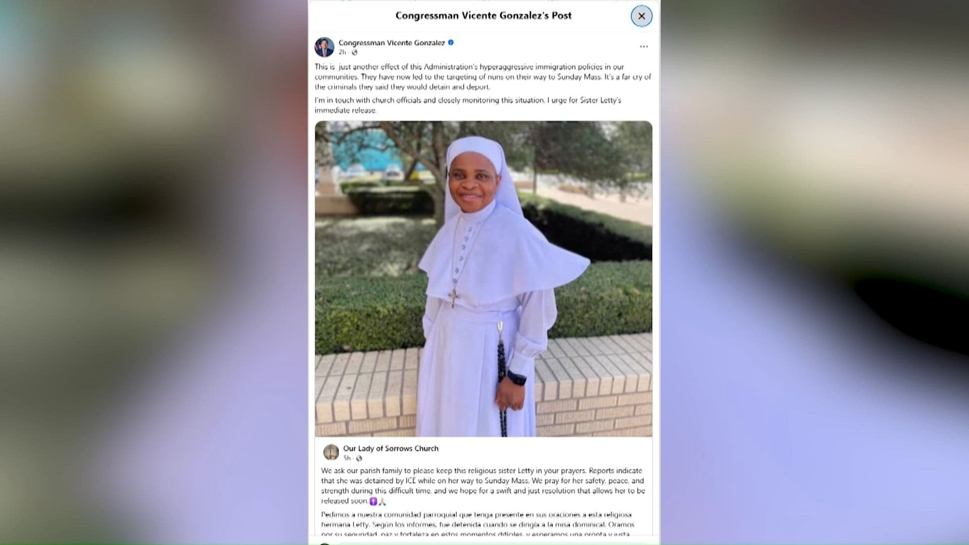 Lawmakers respond after Rio Grande Valley nun released from ICE custody