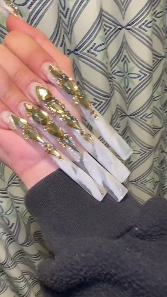 Watch these gold crystal square nails sparkle up close
