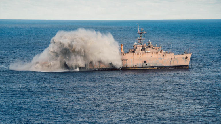 Former US Navy ship sunk by torpedo during strike drills