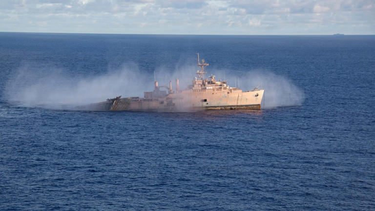 Former US Navy ship sunk by torpedo during strike drills