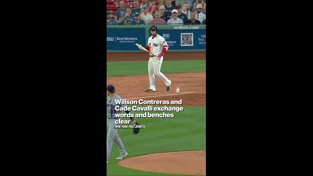 Willson Contreras throws his helmet after he and Cade Cavalli get into ...