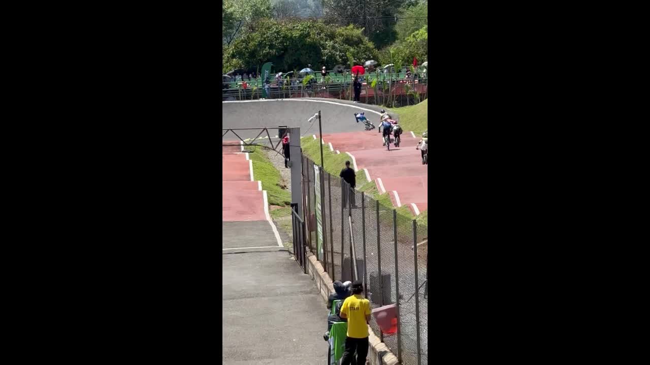 BMX rider crashes into barrier at Antonio Roldán Betancur track in Colombia