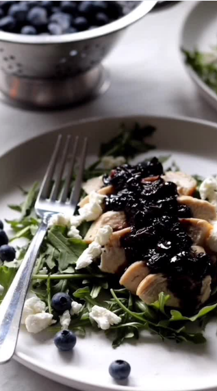 Blueberry glazed turkey and goat cheese salad