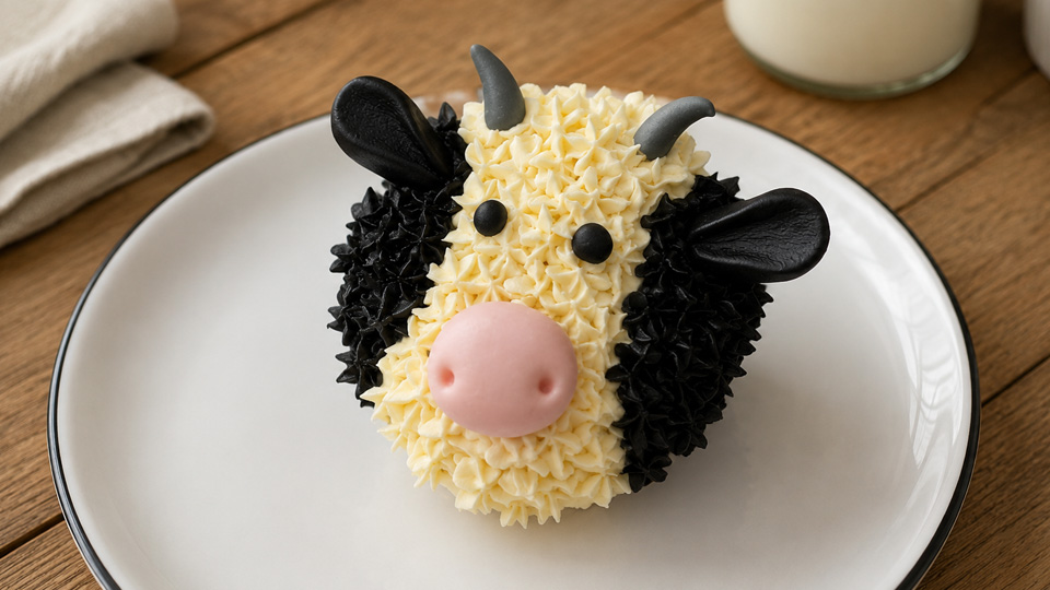 Easy cow cupcake decorating