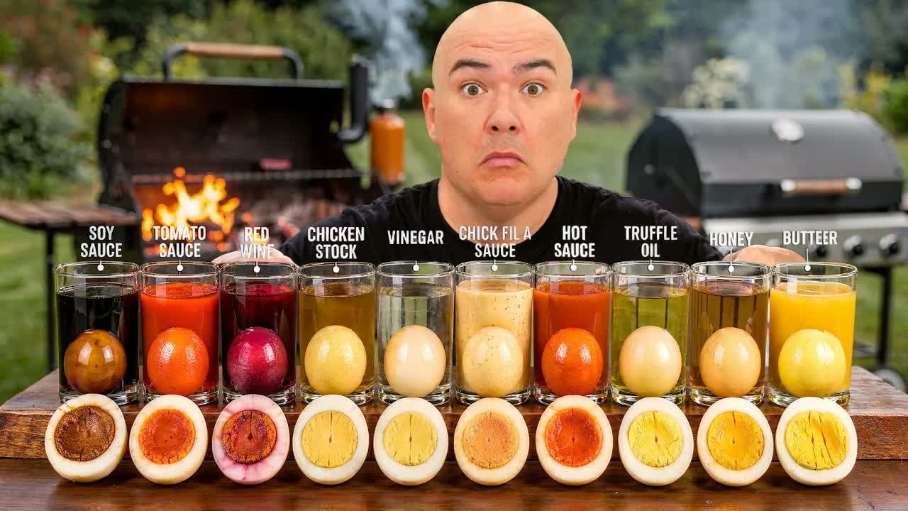 Eggs were boiled in strange liquids - and some results looked impossible
