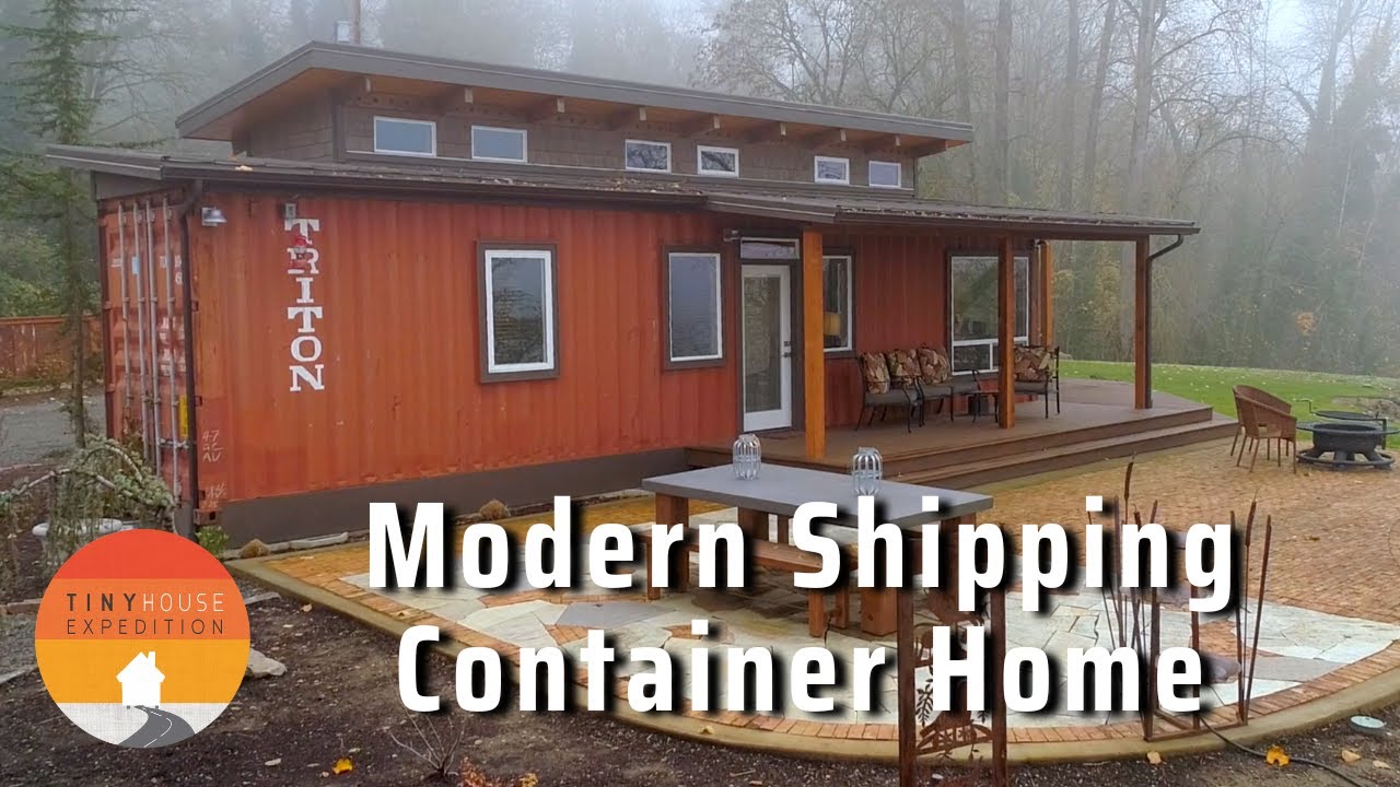 Modern container home built w/ 2 40ft containers + 8ft bridge