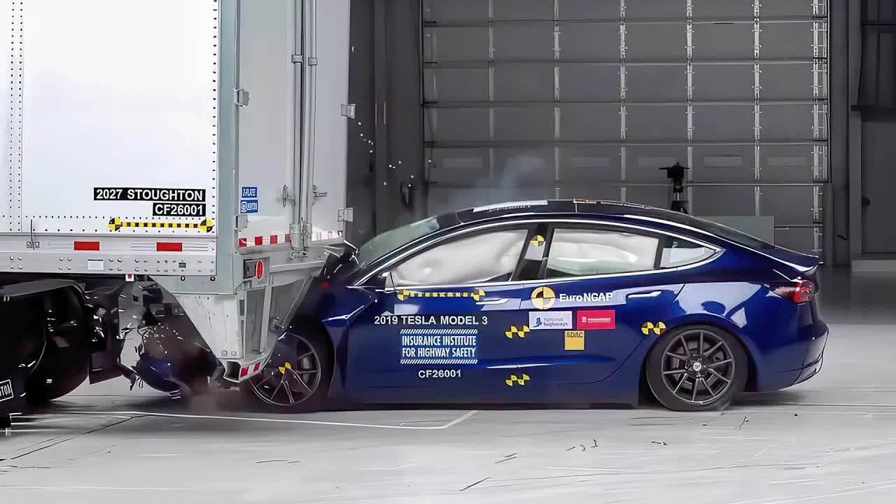 This Tesla vs truck crash shows what happens when size meets structure