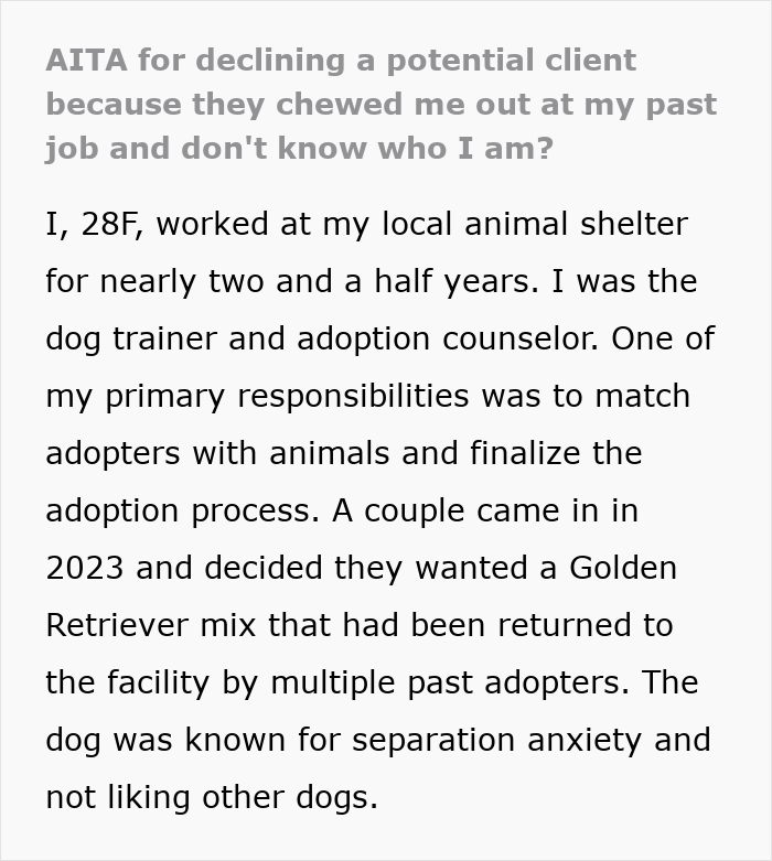 AITA for declining a potential client because they chewed me out at my ...