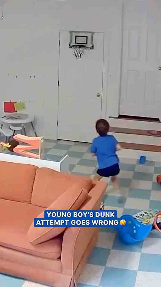Kid's dunk attempt takes an unexpected turn