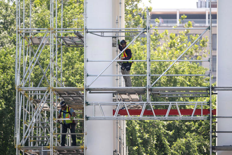Scaffolding goes up around the White House’s North Portico