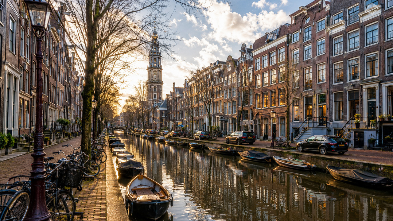 Amsterdam winter walk along golden canals