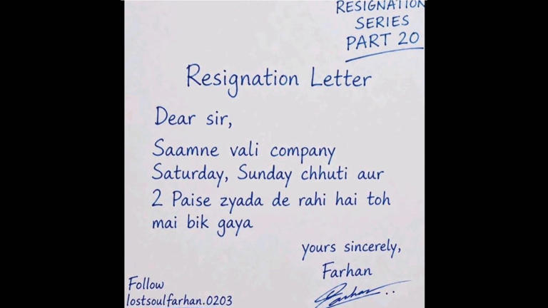 'Mai bik gya': Employee's hilarious resignation letter goes viral after ...