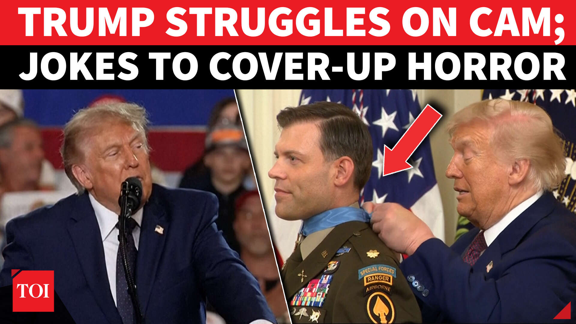 Trump’s 60-second struggle to hold Medal of Honor caught on cam; POTUS ...