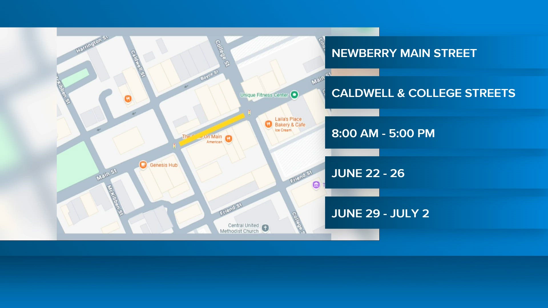 One lane of Newberry's Main Street closes for two weeks starting Monday