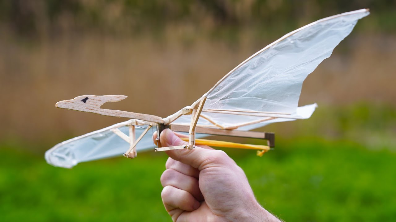Flying rubber band powered dinosaur