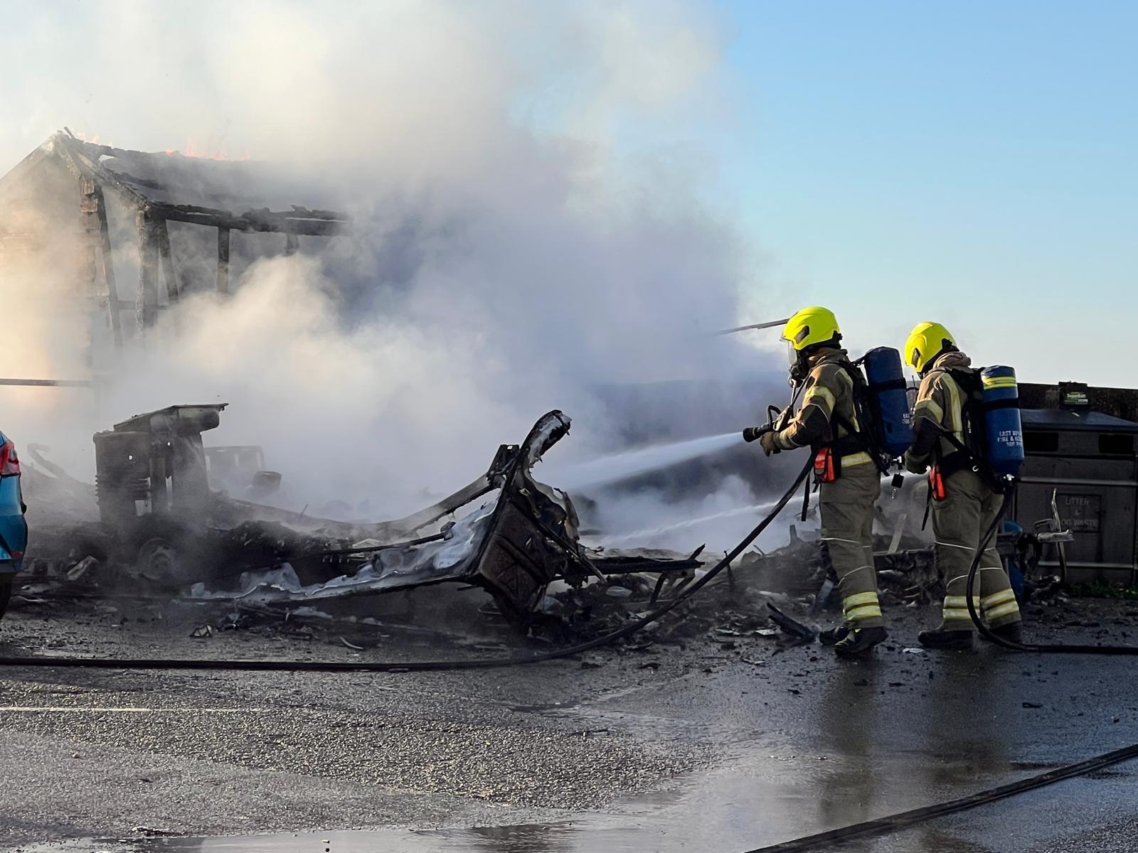 Firefighters called to car and caravan fire in St Leonards; beach huts ...