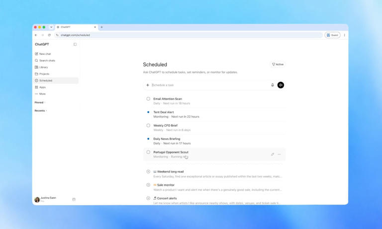 ChatGPT’s new scheduled page puts all your automated tasks in one place