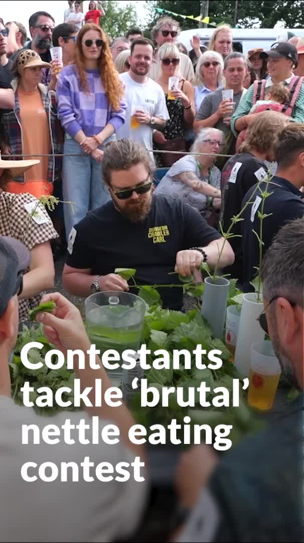 Contestants tackle 'brutal' nettle eating contest