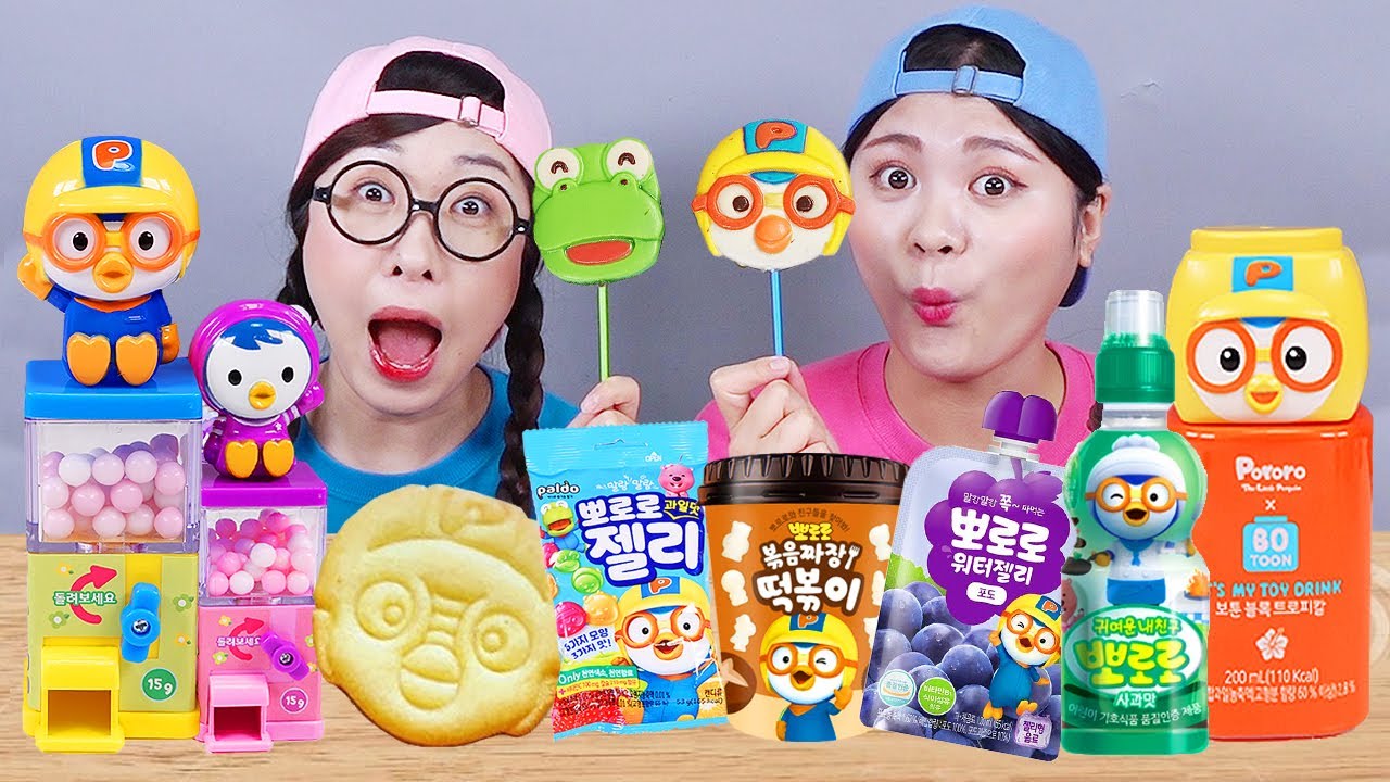 Pororo makanan tteokbokki mie hitam cokelat jeli makanan penutup ...