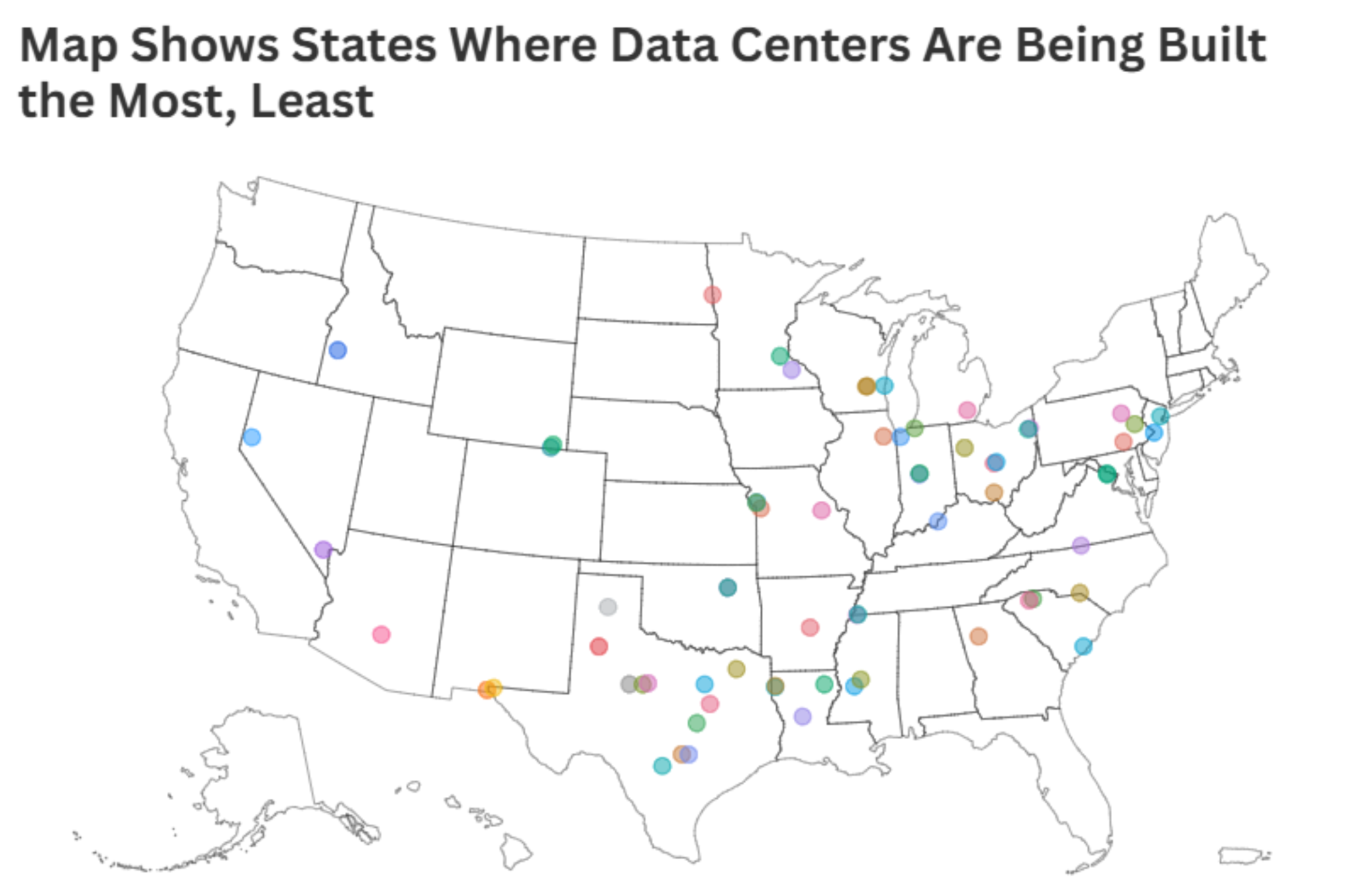 Map shows states where data centers are spreading fastest across the US
