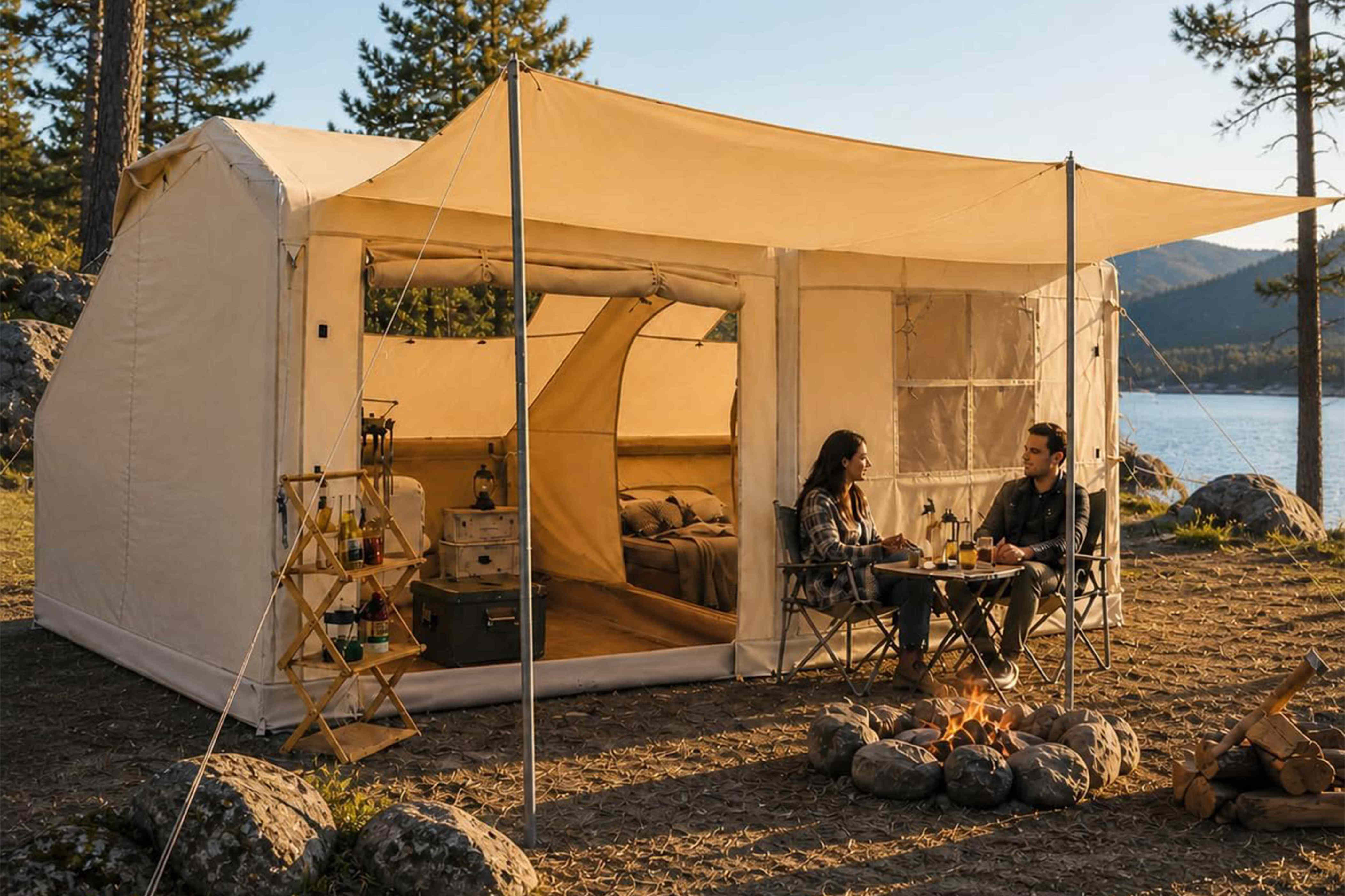 Amazon has a tiny home-style, 2-room inflatable glamping tent that fits ...