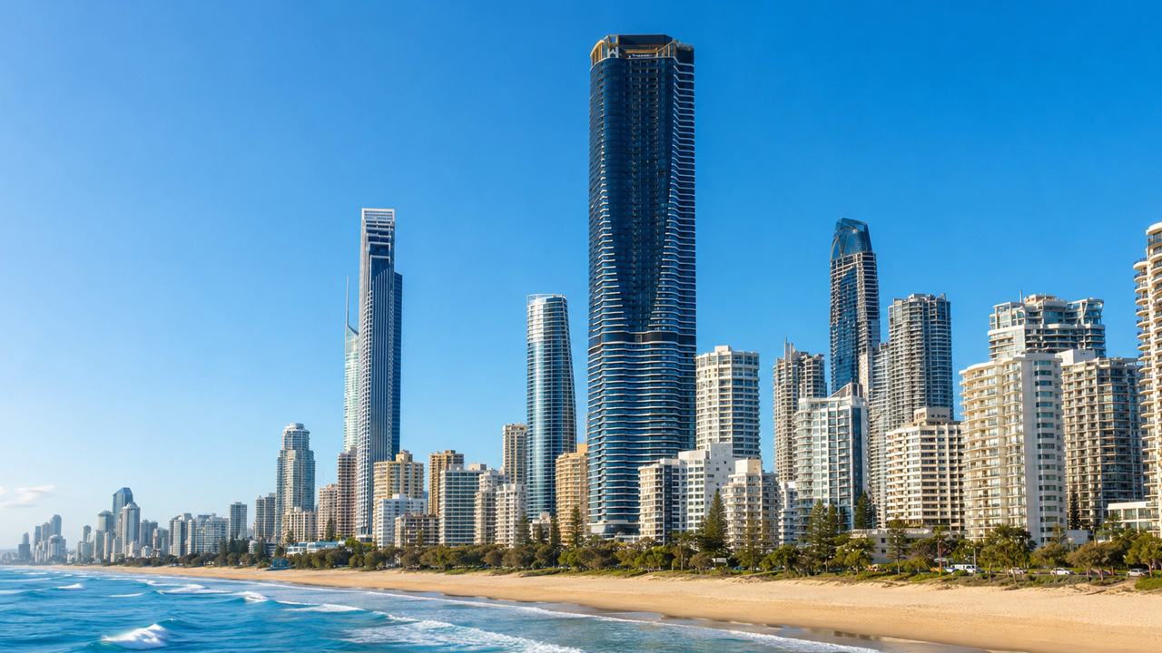 Gold Coast skyline along Australia’s famous beach