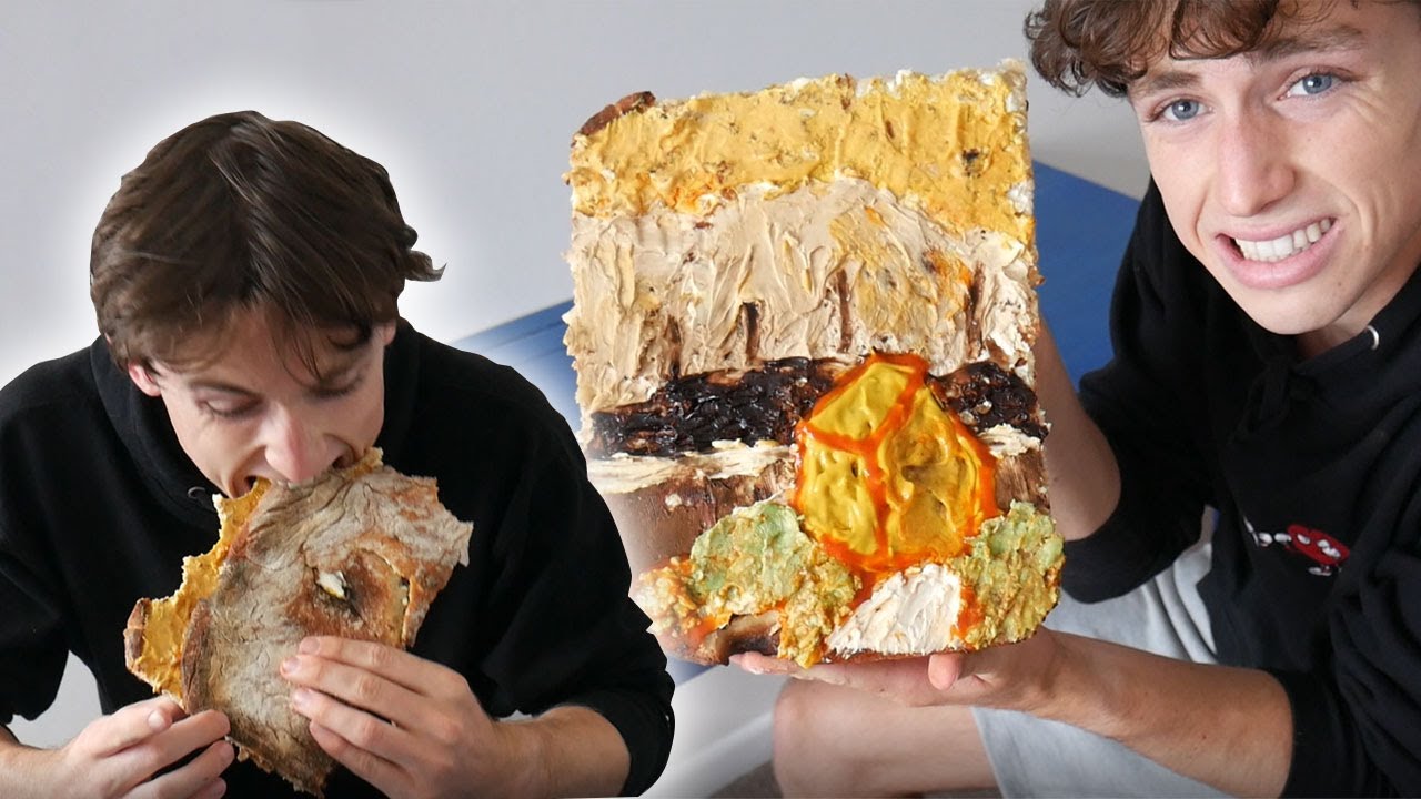 Creator paints on a giant piece of toast in a weird art challenge