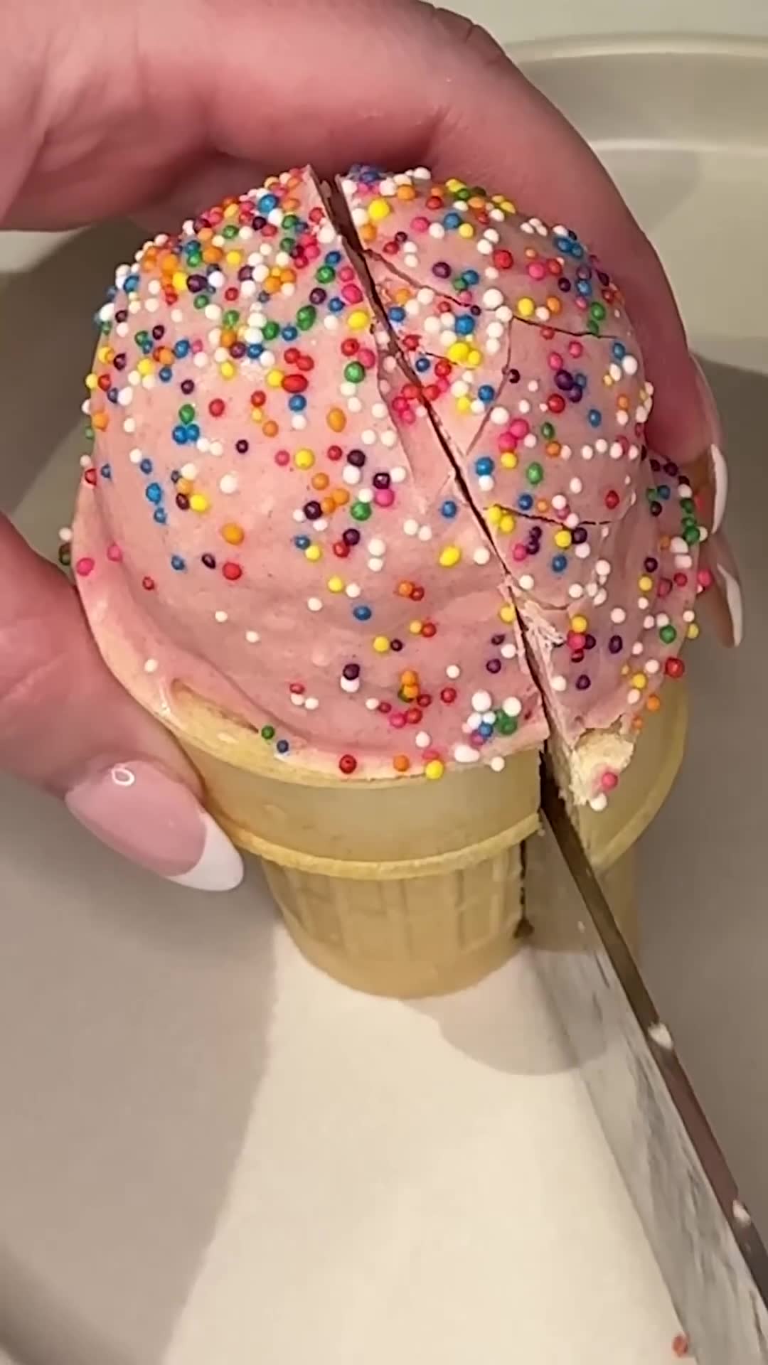 Bite-sized cake pops tucked into tiny cones look like real ice cream