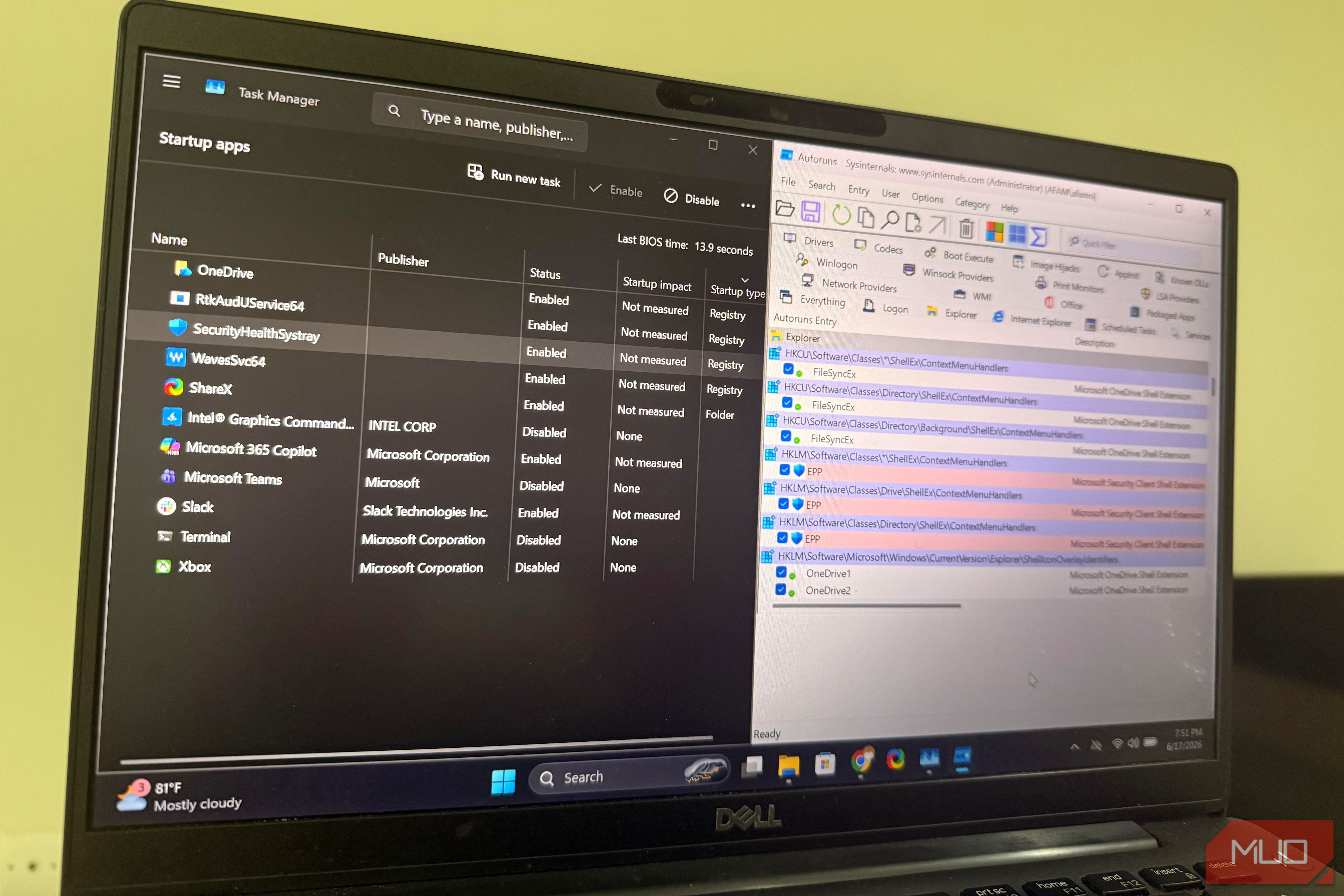 I ran a free Microsoft tool and found 161 startup entries Task Manager ...