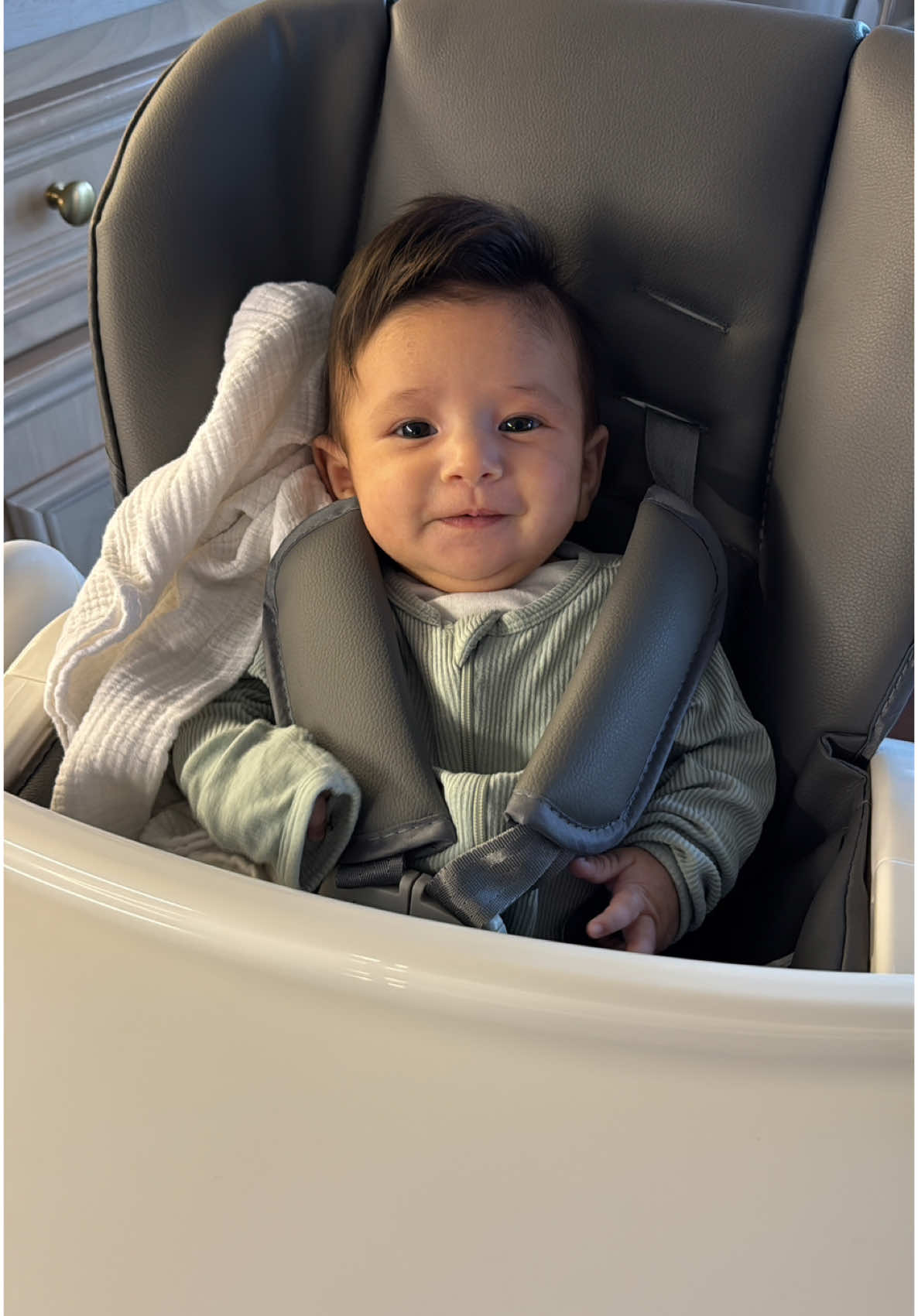 The cutest little smiles from baby in her green outfit during sweet ...