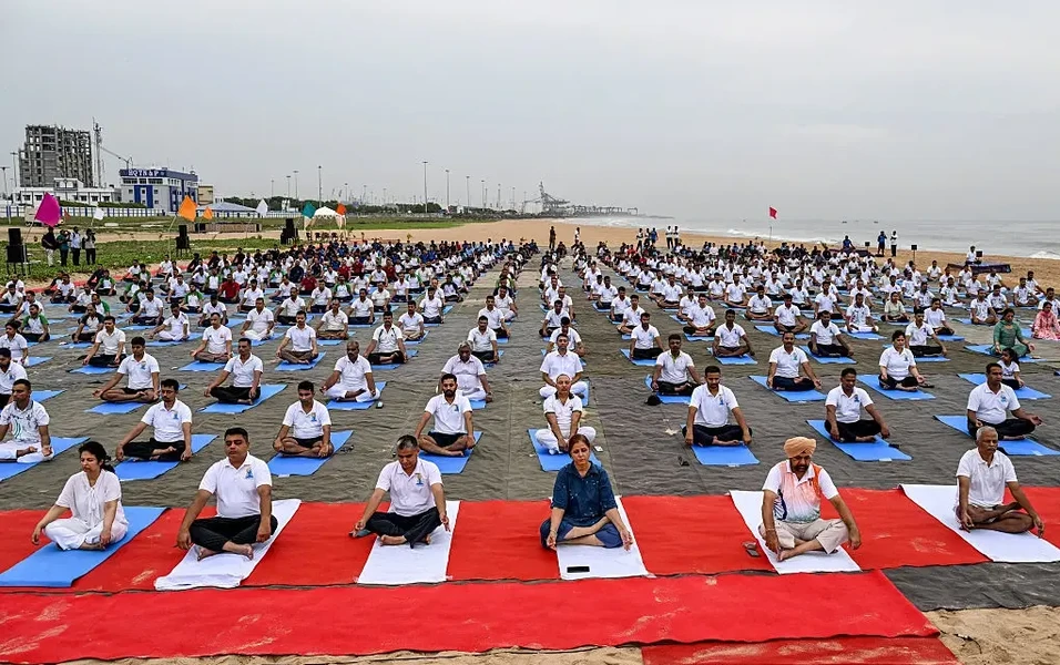 Naidu, Ramdev lead mass yoga in Vijayawada with new initiatives
