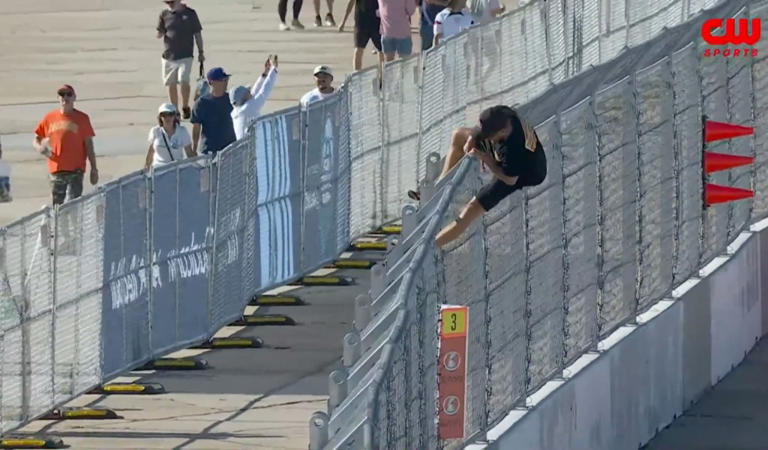 Crazed NASCAR fan climbs onto California track to fist-bump driver: 'He ...