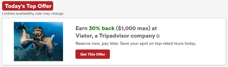 Capital One Shopping flash deal at Viator — 30% back [targeted]