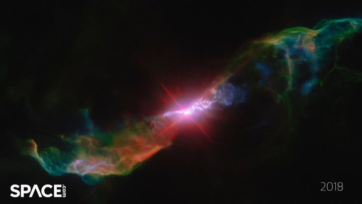 Watch the R Aquarii binary star system evolve in Hubble imagery time-lapse