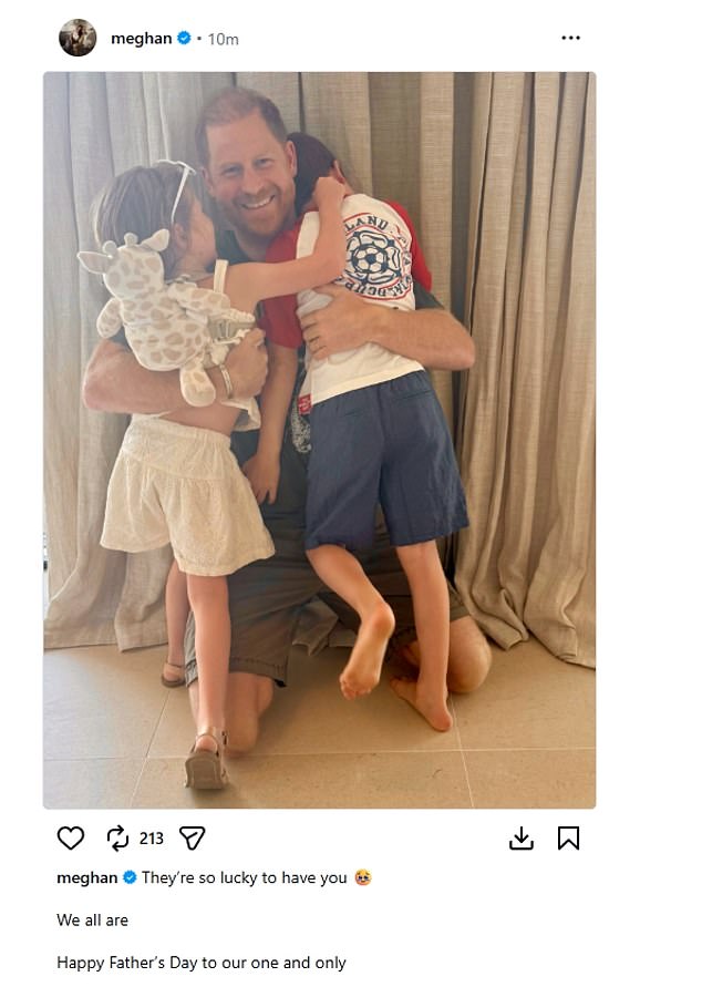 Meghan posts picture of Harry embracing Archie and Lilibet as she marks ...