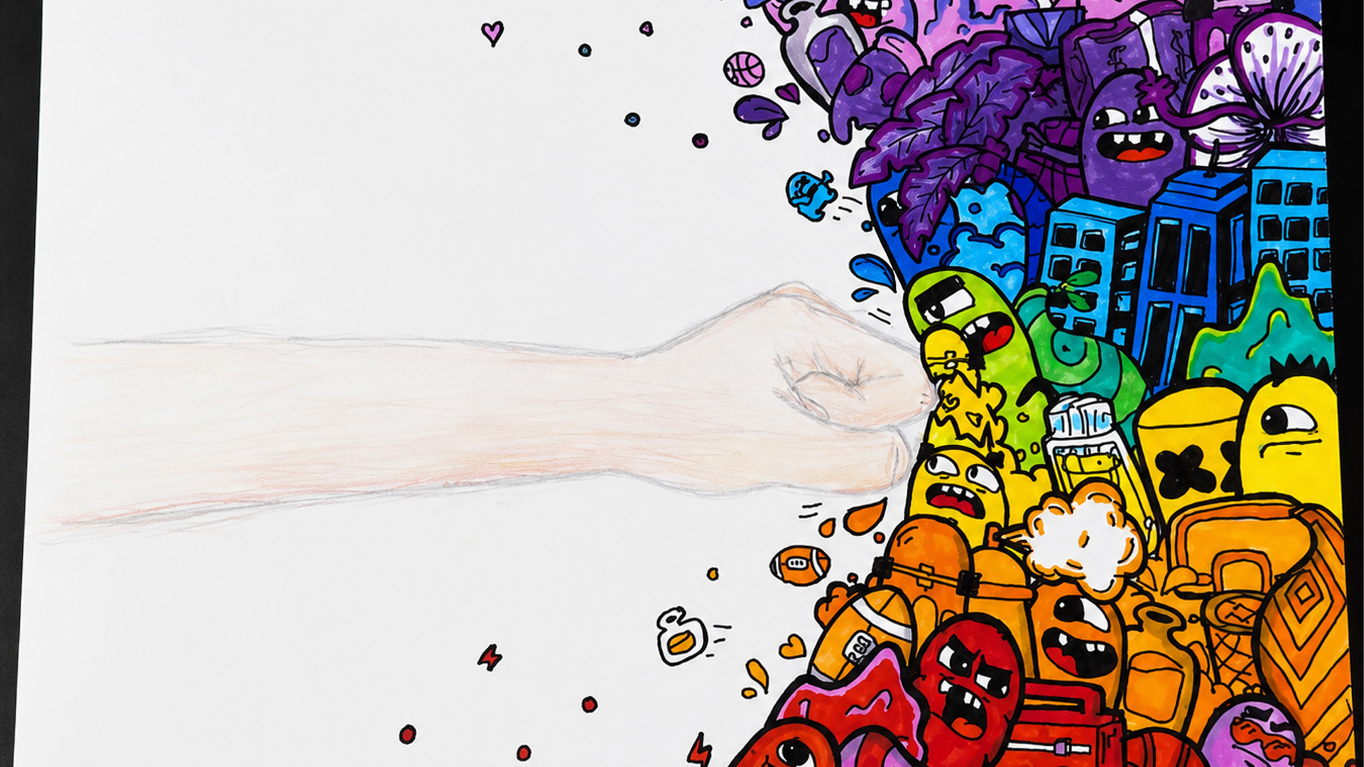 Fist bump rainbow doodles with Copic markers
