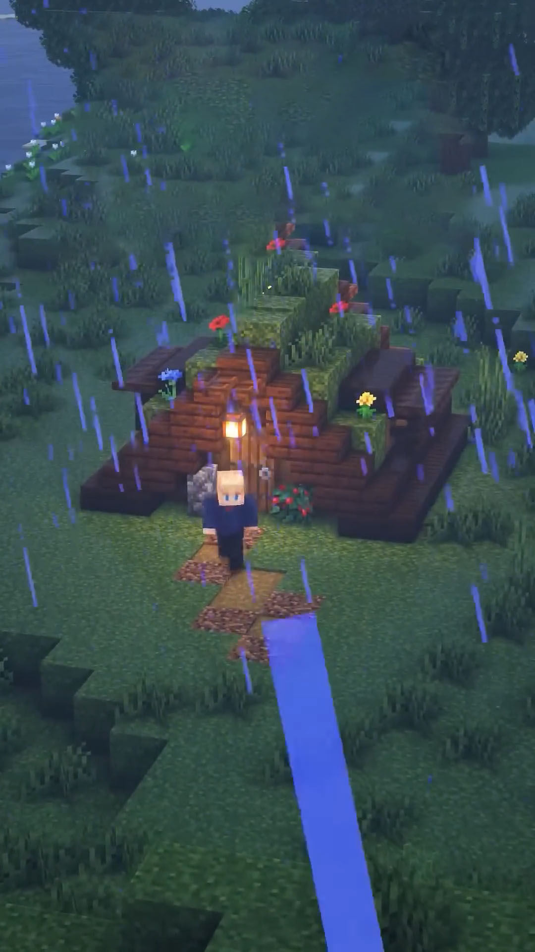 A hidden grass roof base perfect for stormy survival