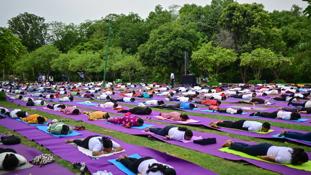 Naidu, Ramdev lead mass yoga in Vijayawada with new initiatives