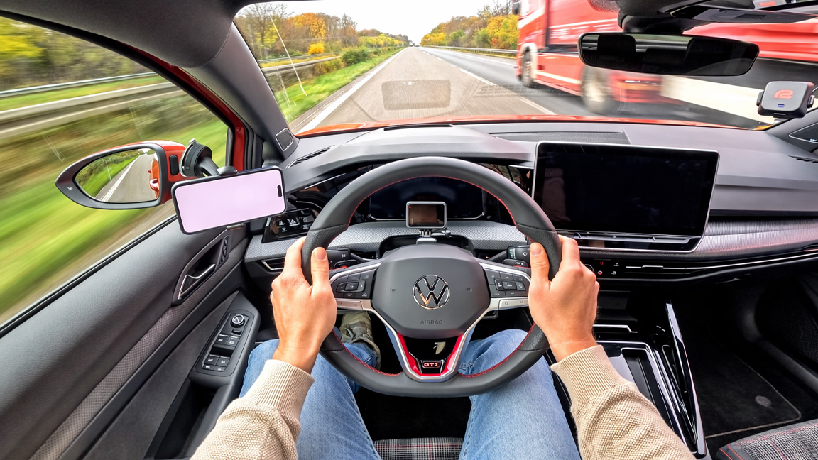 VW Golf GTI at full throttle on the Autobahn